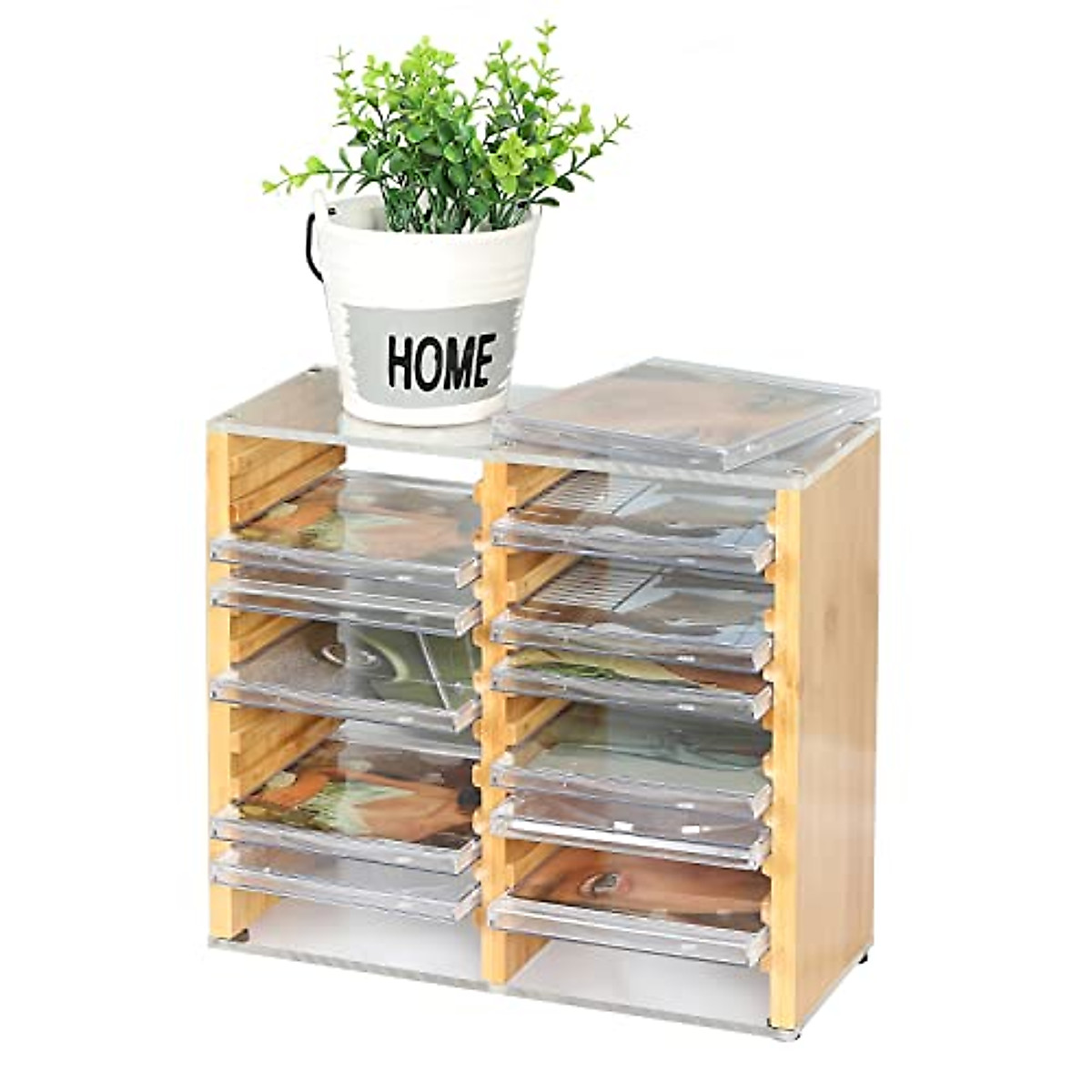 LUMAMU CD Storage Rack - Holds 20 Standard CD Jewel Cases, Stackable CD Holder Shelf - Made of Premium Natural Bamboo and Transparent Acrylic Sheet, Assemble Required
