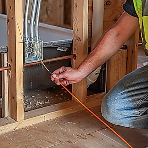 Klein Tools 56380 Non-Conductive Electrical Fish Tape, Multi-Groove Fiberglass Wire Puller with Steel Leader, 100-Foot x 3/16-Inch