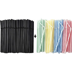 ALINK 500 Black Flexible Straws + 500 Striped Straws