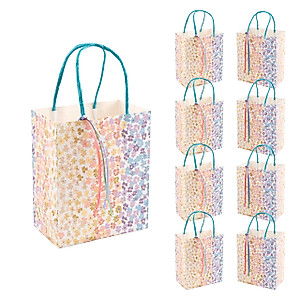 Cheerland Floral Gift Bags with Ribbons Colorful Daisy Paper Goodie Bag Tea Party Pastel Candy Bags Baby Shower Flower Kids Birthday Girls Fairy Garden Party Supplies & Favors - Pack of 8