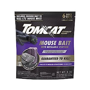 Tomcat Advanced Brand Mouse Bait with Refillable Station, Indoor and Outdoor Use, 1 Station and 6 Poison Block Refills