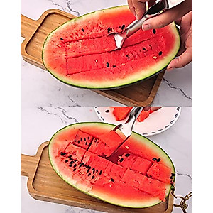 2-in-1 Watermelon Fork Slicer, Watermelon Slicer Cutter, Stainless Steel Fruit Watermelon Cutter for Family Parties Camping, Professional Fruit Forks Slicer for Watermelon Cubes (1PCS)