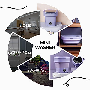 Portable Washing Machine, 11L Foldable Mini Washer, 3 Modess Upgraded Design, Baby Washing Machine for Traveling, Gift for Men & Women - Purple