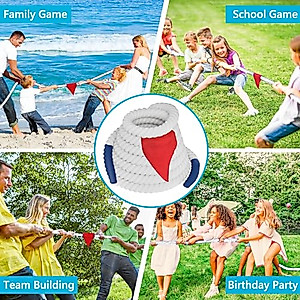 X XBEN 35 Feet Tug of War Rope with Flag for Kids, Teens and Adults, Soft Polypropylene Rope Games for Team Building Activities, Family Reunion, Birthday Party-15 ft,55 ft,110 ft White