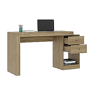 Techni Mobili Expandable Desk with Storage Drawers & Open Shelf - Expands from 47 Inch to 57 Inch - Pine Computer Desk with Printer Space - Modern Home Office Table with Drawers Blanco Collection
