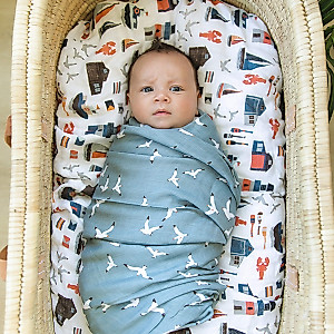 Bebe au Lait Nautical Seagulls Oh-So-Soft Muslin Swaddle Blankets, Blue, One Size (SWBBNT)