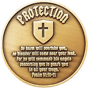 Archangel Saint Michael, Antique Gold-Color Plated Challenge Protection Coin, The Lord is with You Mighty Warrior, Judges 6:12 and No Harm Will Overtake You, Psalm 91 Gift
