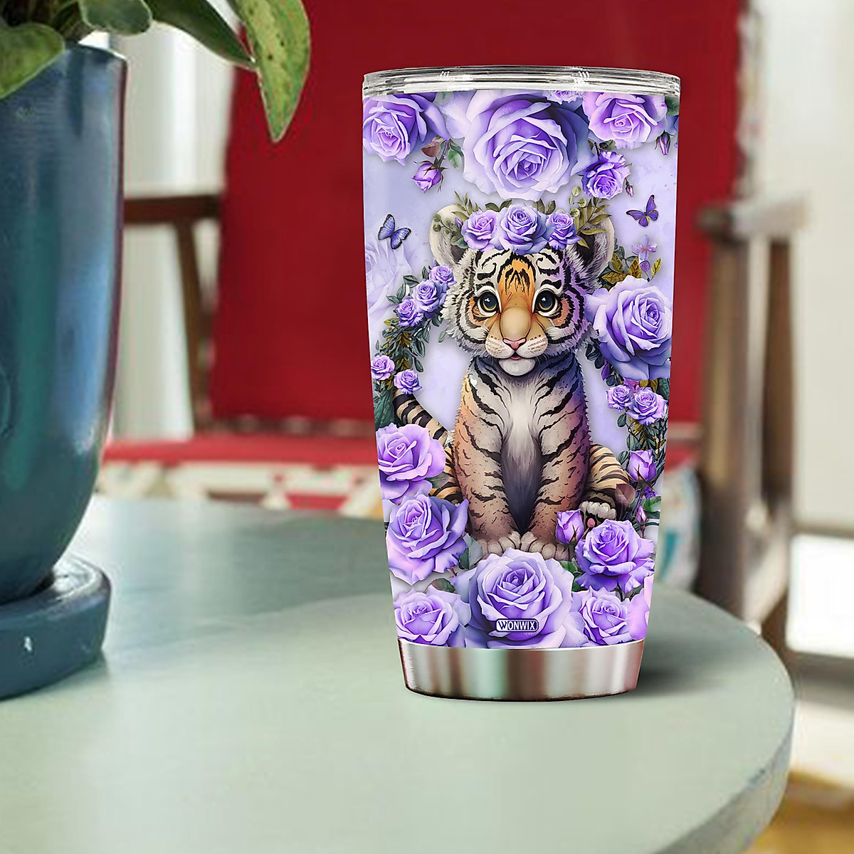 WONWIX Personalized Tiger Coffee Mug For Women, Travel Drinking Cups Tigers Gifts For Mom, Ladies, Daughter, Birthday Christmas Valentine Mothers Day 20oz Stainless Steel Tumblers With Lid