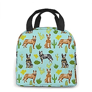 Lunch Bag Australian Cattle Dog Blue And Red Heelers Cactus Blue Tint Lunch Box Insulated Bag Tote Bag For Men/Women Work Travel