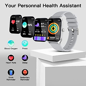 Ypaddbu Smart Watch for Women Men, 1.96" Full Touch Screen Smartwatch for Android & iOS Phones, Fitness Smart Watch with Heart Rate Blood Oxygen Monitor, 100+ Sport Modes，Ai Voice