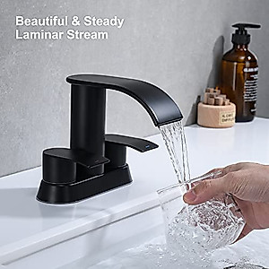 Ultimate Unicorn Waterfall Bathroom Sink Faucet Matte Black, Two Handles Bathroom Faucet with Metal Pop up Sink Drain Stopper, 2 or 3 Holes Bathroom Basin Lavatory Mixer Tap with Deck Mount Plate