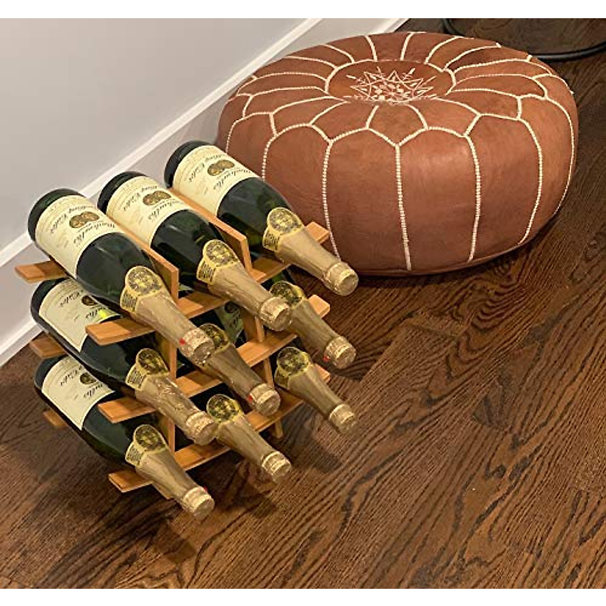 DECOMIL 9 Bottle Samurai Style Stackable Modular Wine Rack Wine Storage Rack Solid Bamboo Wine Holder Display Shelves, Wobble-Free (9 Bottle Capacity - Samurai Style Capacity)
