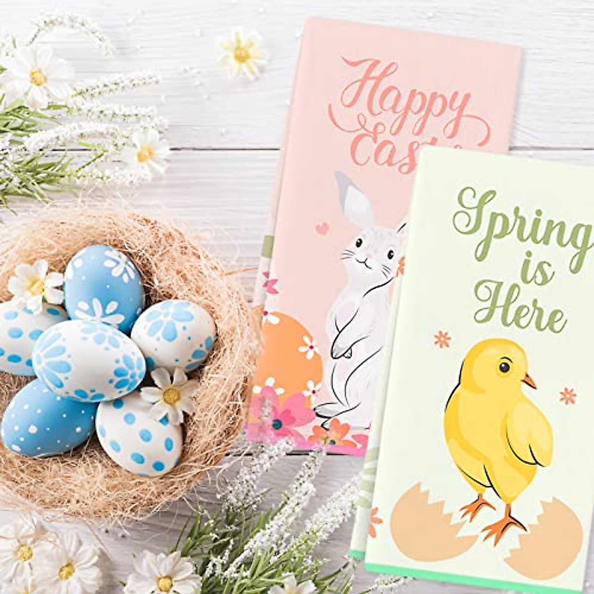 Cheroloven Easter Rabbit Eggs Kitchen Towels, Seasonal Spring Chicken Dish Towels, 2 Pack Easter Hand Towels for Kitchen Bathroom, Cute Spring Home Decor Housewarming Gifts