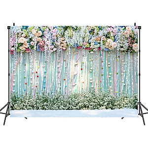 Mestiker 7x5ft Wedding Backdrop Proposal Flowers Ribbon Wedding Flowers Ceremony Banner Bridal Shower Cradle Ceremony Photography Background Cake Table Decoration Photo Studio Booth Props Vinyl