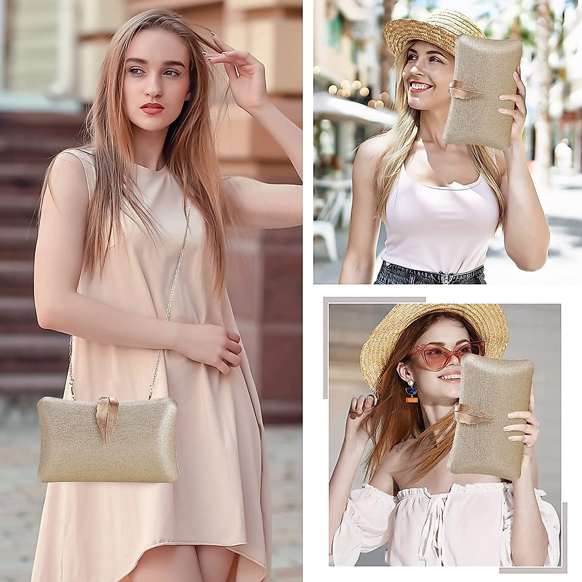 Women's Evening Bag Clutch Purse Sparkly Sequin Glitter Handbag Bridal Wedding Shoulder Bag Crossbody Bag with Leaf-style Flip Lock Messenger Bag for Wedding Cocktail Party Prom Gold