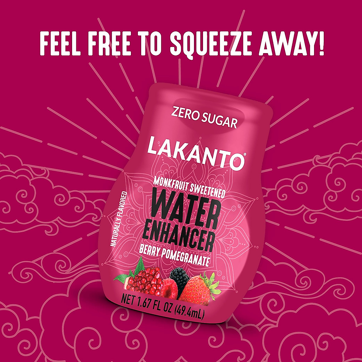 Lakanto Sugar Free Water Enhancer - Sweetened with Monk Fruit Sweetener and Erythritol, On the Go Liquid H2O Hydration, Zero Sugar, Naturally Flavored - Berry Pomegranate (1.67 fl oz - Pack of 6)