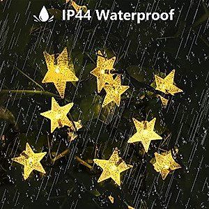 Decute Solar String Lights Outdoor, 100 LED 49ft Star Solar Fairy Lights IP65 Waterproof with Remote, 8 Modes Connectable Solar Christmas Lights for Garden Yard Patio Party Decor, Warm White