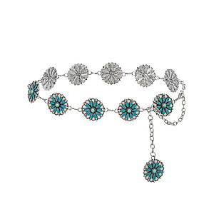 Navoky Turquoise Chain Belts Concho Belt Silver Metal Western Waist Chain Retro Boho Outfit Accessories for women (A, Medium)