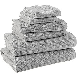 Amazon Aware 100% Organic Cotton Ribbed Bath Towels - 6-Piece Set, Light Gray