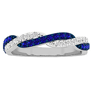 Dazzlingrock Collection 10K Round Blue Sapphire & Diamond Ladies Wedding Swirl Stackable Band, White Gold, Size 6