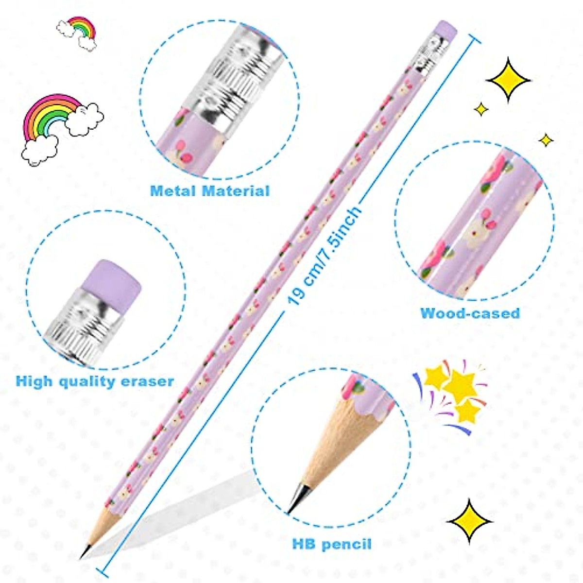 AUAUY Pencils #2 HB, Number 2 Pencils with Eraser, 12PCS Wood-Cased Pencils Cute Pencils Graphite Pencils Sketch Gift Pencils for Kids, Adults, School, Office, Wedding Party Favors - Floral Style