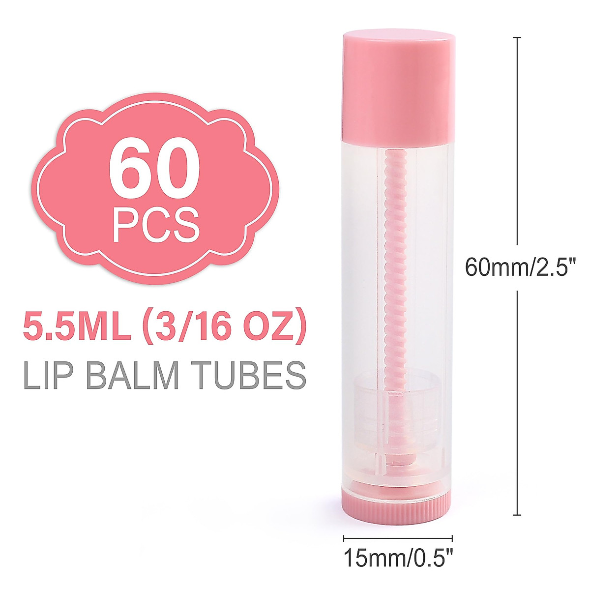 LotFancy Lip Balm Tubes Empty, 100PCS 5.5ml (3/16 Oz), Clear Lip Balm Container Tubes with Pink Caps, BPA Free & Leak Free, Refillable