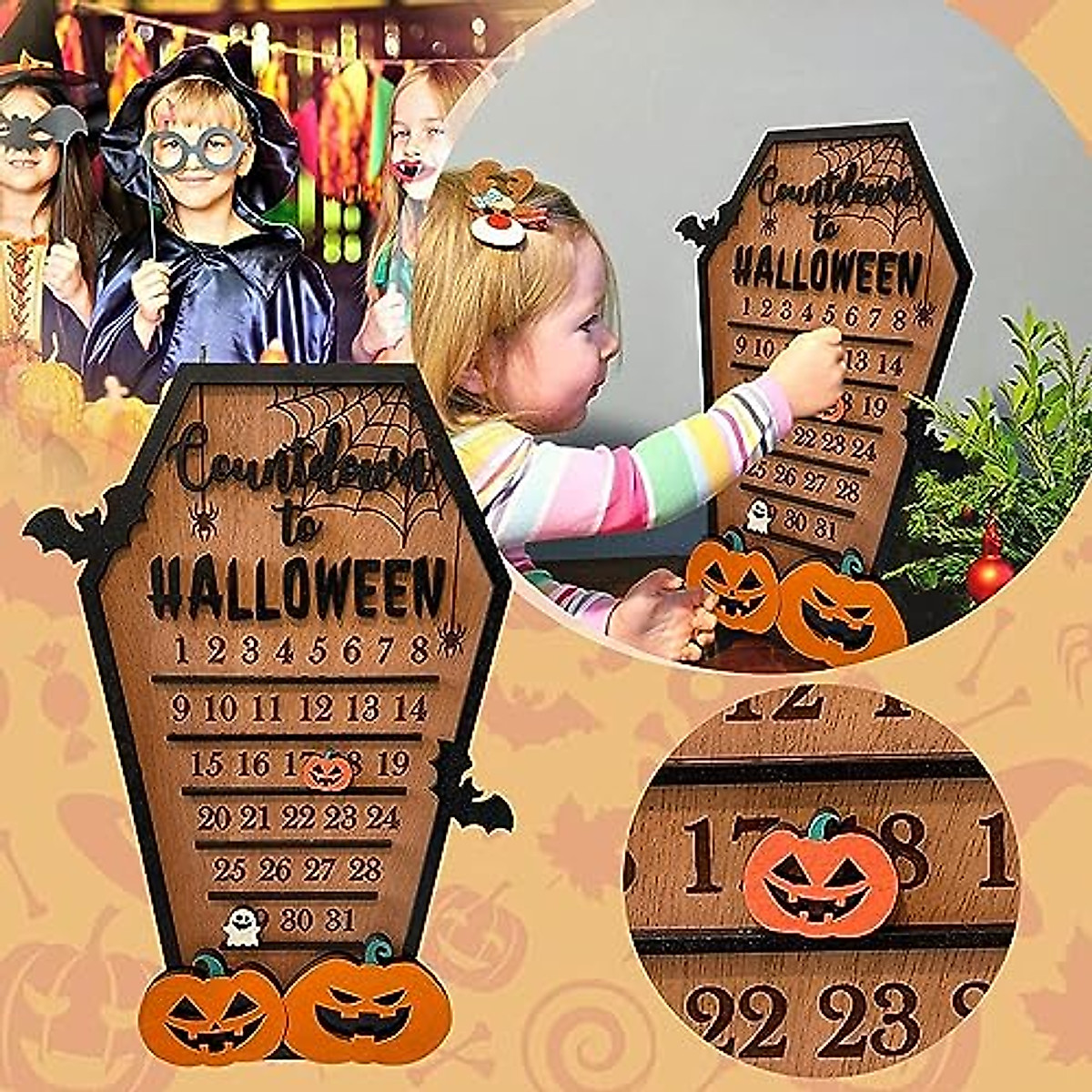 Halloween Advent Countdown Calendar 2023 New DIY Moving Wooden Countdown Block Calendar to Halloween Advent Calendar Pumpkin Halloween Countdown Sign Decor Wall Hanging Xmas Ornament Gift For All