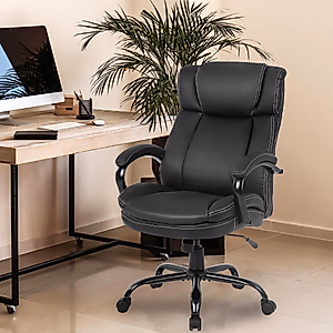 PayLessHere Big and Tall Office Chair 500lbs Desk Chair Wide Seat Ergonomic Pu Leather Executive Chair Adjustable Rolling Swivel Computer Chair with Lumbar Support Headrest for Heavy People, Black