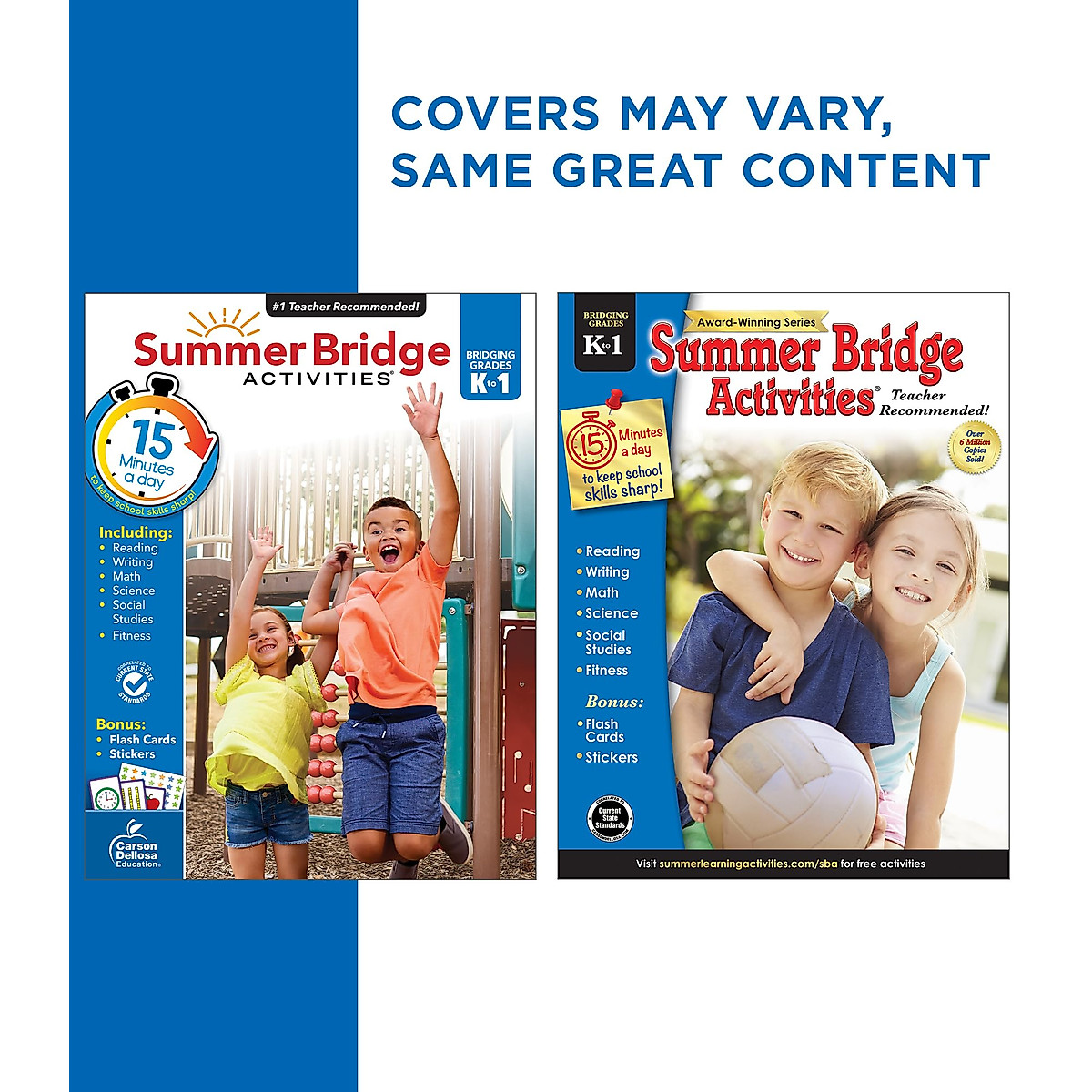 Summer Bridge Activities Kindergarten to 1st Grade Workbooks, Math, Reading Comprehension, Writing, Science, Fitness, Social Studies Summer Learning, 1st Grade Workbooks All Subjects With Flash Cards