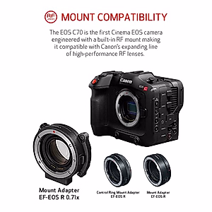 Canon EOS C70 Cinema Camera RF Mount - EF Lens Compatibility w/EF-EOS R 0.71x Adapter - 16+ Stops Dynamic Range - ND Filters - RAW Internal Recording - CMOS AF - Face Eye Detection, Subject Tracking
