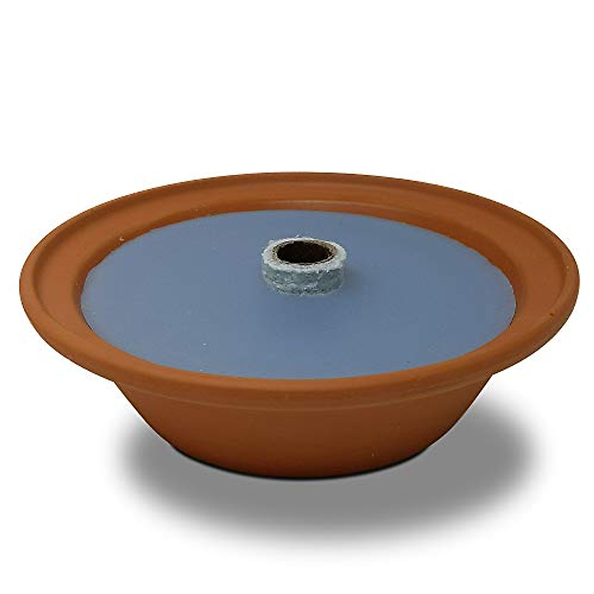Hyoola 5 Hour Outdoor Firebowl Candle - Unscented Large Flame Wick in Terra Cotta Bowl - Insect and Mosquito Repellent Effect - for Table, Patio, Yard, Camping, Outdoors - Blue.
