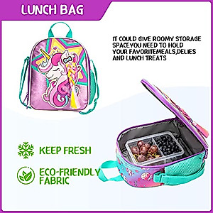 JSMNIAI Unicorn Rolling Backpack for Girls Wheels Backpacks Kids Luggage for Elementary Preschool Students Cute Suitcase Trolley Trip Wheeled Backpack with Lunch Box for Girls