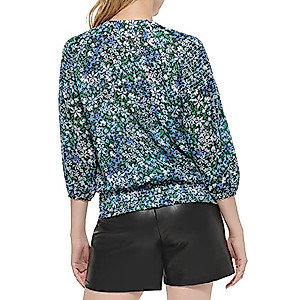Karl Lagerfeld Paris Everyday Blouse – Woven Long Sleeve Shirts for Women, BLK/BL YNDER MLTI, Large