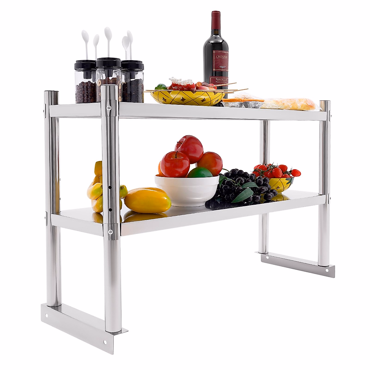 Rosyouth 2 Tier Stainless Steel Shelving, Adjustable Storage Shelf Metal Storage Rack, 12" x 36" Multipurpose Metal Storage Utility Rack Shelf for Laundry Garage Bathroom Pantry Closet Office