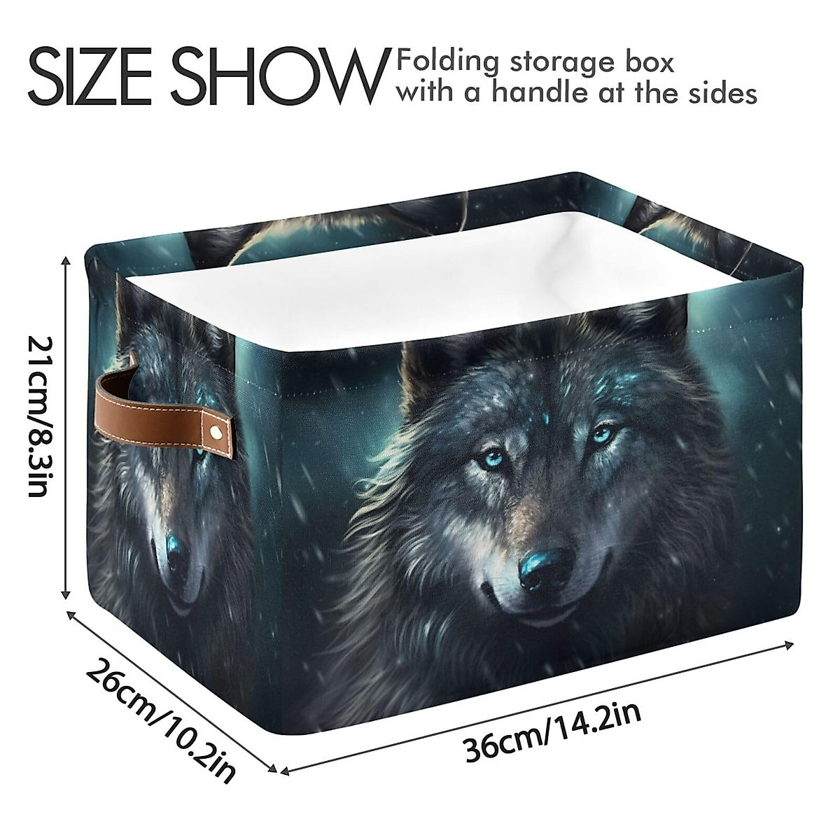 YETTASBIN Wolf Storage Basket 1PC, Large Collapsible Toys Clothes Organizer, Long-Lasting Canvas Storage Bin with Handle for Shelves Closet Laundry Home Office Decor