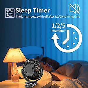 HandFan 10000mAh Upgraded Clip Fan with Charger/Clip Enhancer, 8 Inch Rechargeable Fan Portable with Sleep Timer, Battery Operated Camping Fan, for Golf Cart Travel Tent Gym Treadmill Outdoors(Black)