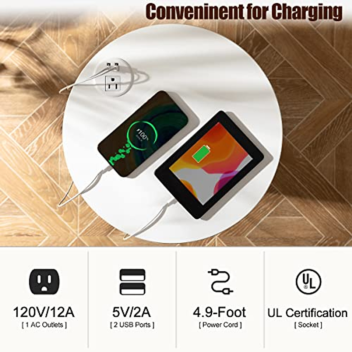 TINSAWOOD Side Table with Charging Station, Small Boho Round End Table with Two-Tier Storage for Living Room, Bedroom & Small Spaces, Easy Assembly