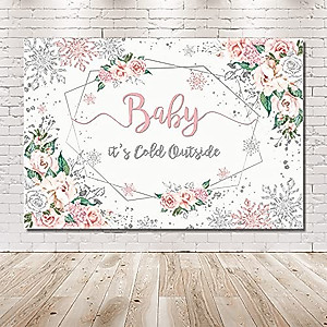 MEHOFOND Baby It's Cold Outside Backdrop Sliver Snowflake Girl Baby Shower Party Decorations Winter Wonderland Photography Background Snowfall Banner Blush Pink Floral Studio Props 7x5ft