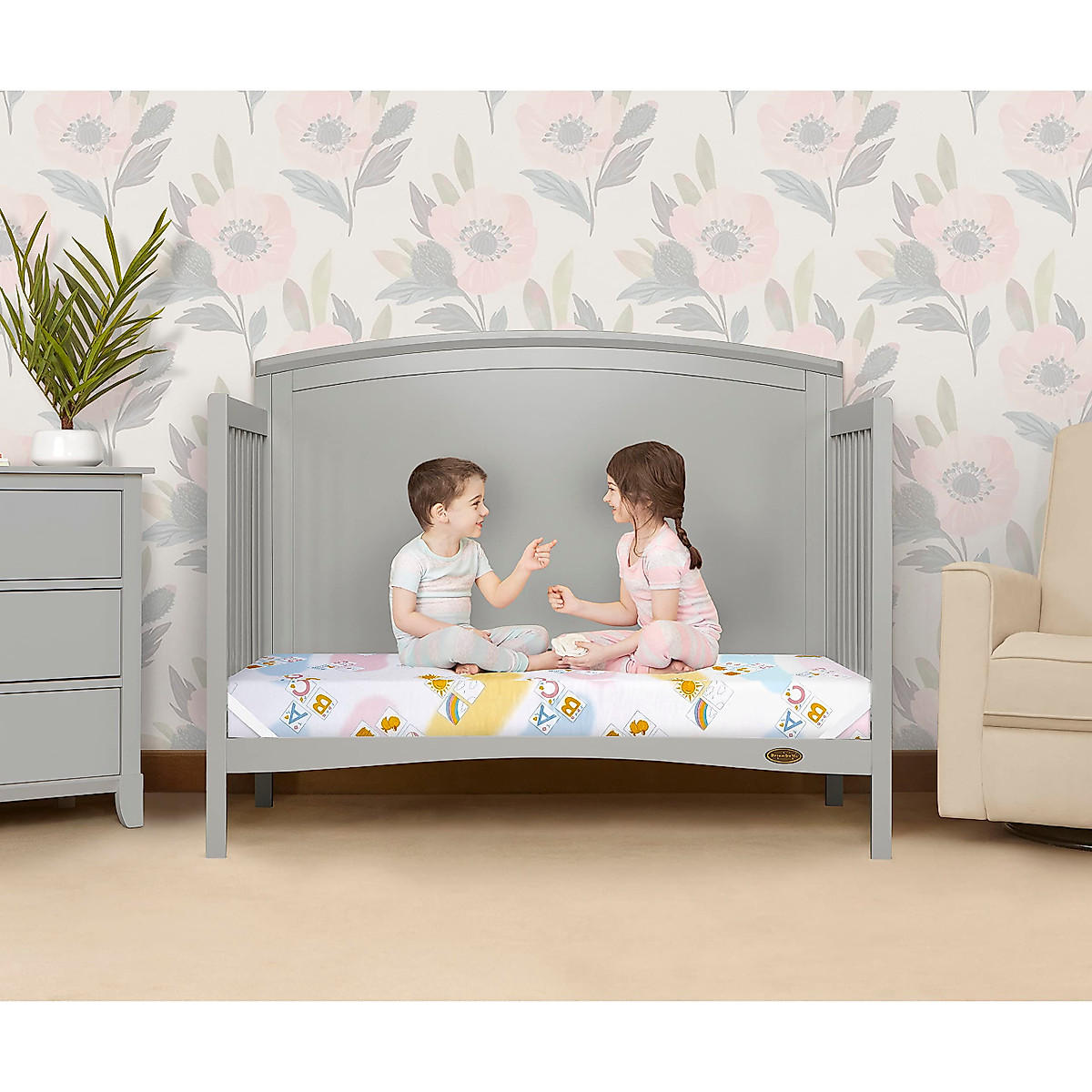 Dream On Me Asheville 4” Firm Fiber Crib and Toddler Mattress, Waterproof, GreenGuard Gold Certified, Dual-Sided , White Embossed Cover, Lightweight Reversible Design