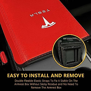 WUDUWUKA Car Armrest Cover for Tesla Model 3/Y PU Leather Center Console Cover for Tesla Waterproof Auto Armrest Box Cover Decoration Interior for Model 3 2017-2023 or Model Y 2020-2023-Red