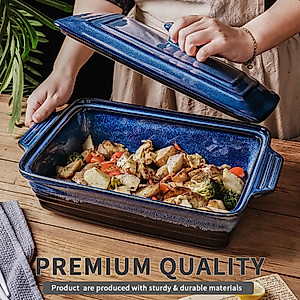 KOOV Ceramic Casserole Dish with Lid, Covered Rectangular Casserole Dish Set, Lasagna Pans with Lid for Cooking, Baking dish With Lid for Dinner, Kitchen, 9 x 13 Inches, Reactive Glaze (Nebula Blue)