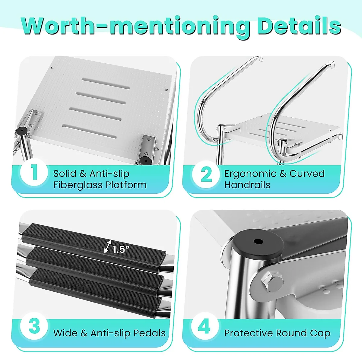 Goplus 3-Step Swim Platform Boat Ladder, Telescoping Folding Dock Ladder w/Handrails, 3 Anti-Slip Footsteps, 500LBS Stainless Steel Boarding Ladder for Pontoons Boats Yachts