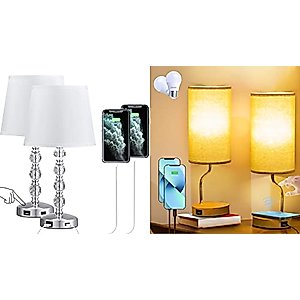 Unfusne Lamps for bedrooms Set of 4, Touch Control Table Lamp 3 Way Dimmable Nightstand Lamp with Fabric Shade, Small Lamp Set of 2 for Living Room, Dorm, Home,Office