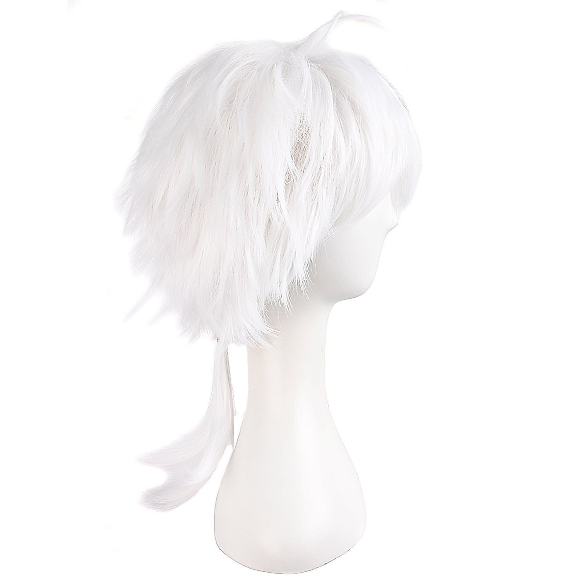 MapofBeauty 14"/35cm Men With Short Hair Tied Ponytail Cosplay Party Wigs (White)