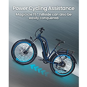 MAGICYCLE 750W Electric Bike for Adults 52V 15AH E Bike 26" Fat Tire Electric Bike 7 Speeds Cruiser Step-Thru Electric Mountain Bike - Midnight Blue