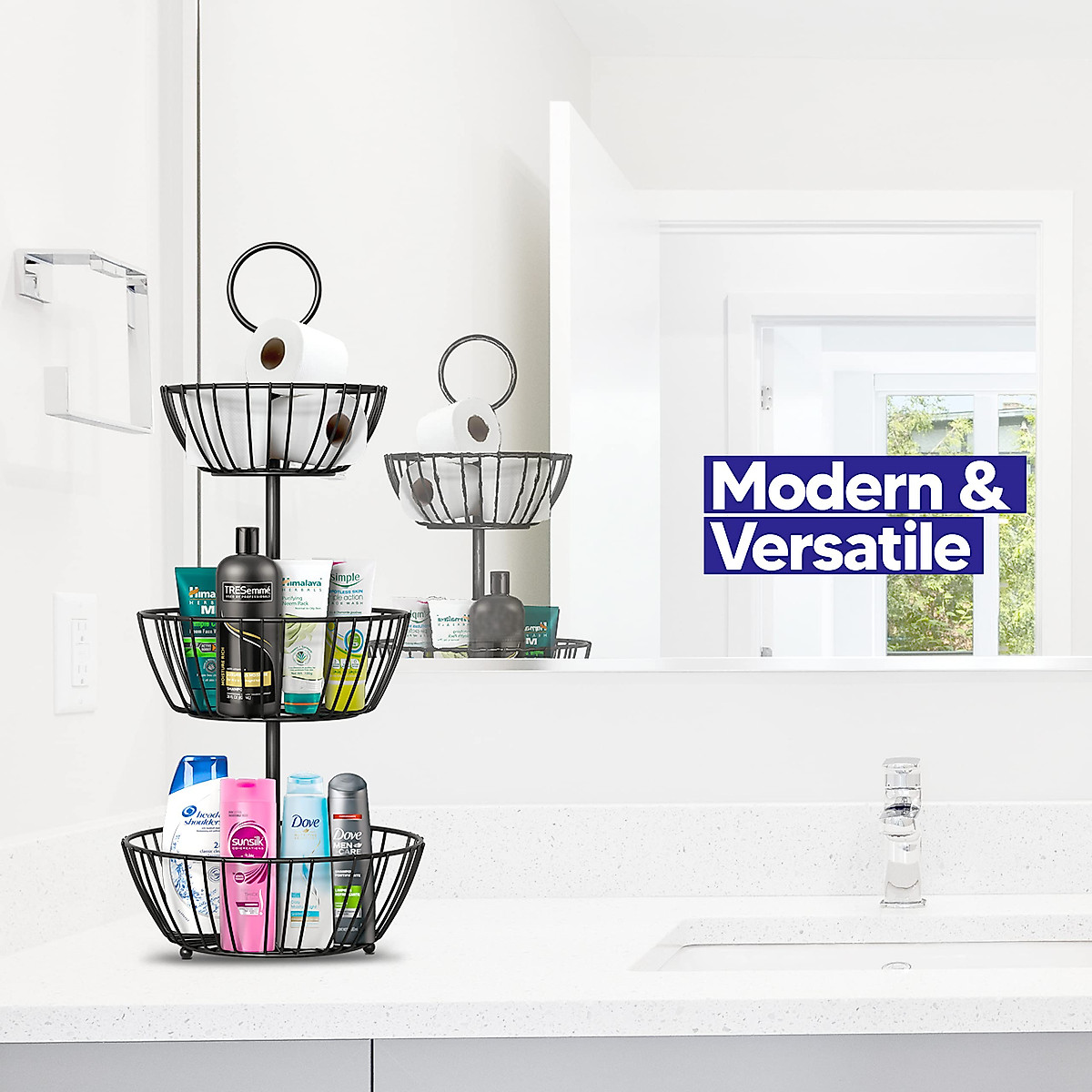 Riccle Fruit Basket For Kitchen Counter - 3 Tier Fruit Basket - Triple Layer Metal Wire Fruit Bowl For Kitchen Counter top - Three Tiered Fruit Holder For Kitchen, Produce, Vegetables