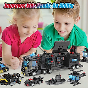 1110 PCS SWAT City Police Station Mobile Command Center Truck Car Building Blocks Set in 25 Different Models Police Cars, Helicopter, Boat, with Storage Box Roleplay Toys Gift for Kids Boys Girls 6-12