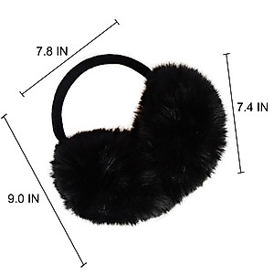 LETHMIK Women's Faux Fur Foldable Big Earmuffs Winter Outdoor Ear Warmers Black