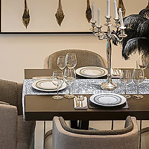 6 Pieces 12 x 108 Inches Sequin Table Runner Glitter Sequin Rectangular Table Runner Cloth for Birthday Wedding Baby Shower Bachelorette Holiday Celebration Party Decorations (Silver)