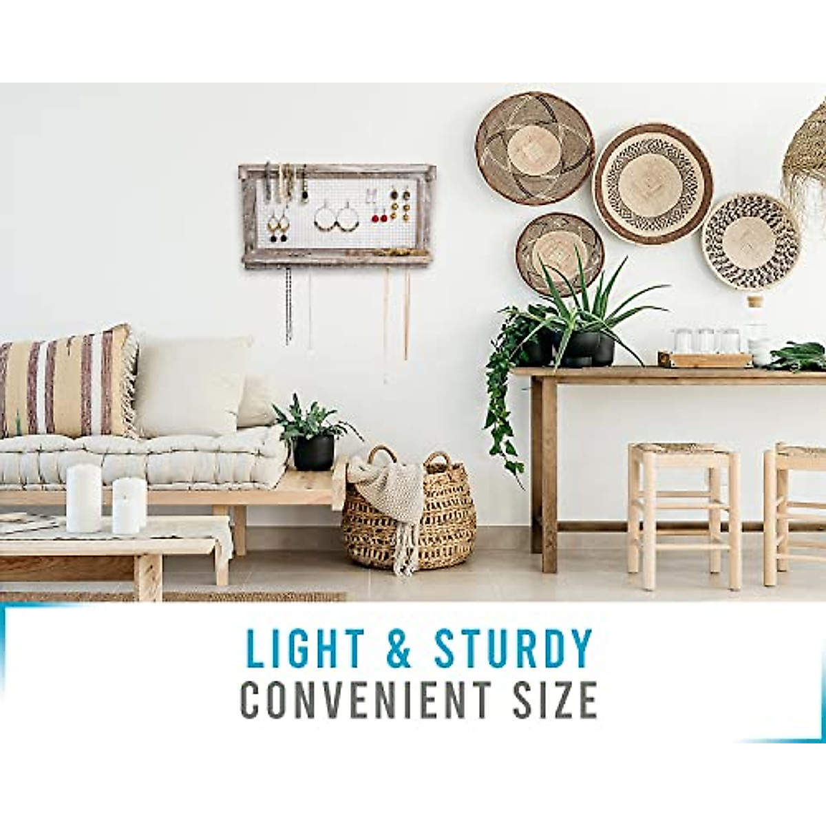 Comfify Rustic Jewelry Organizer – Wall Mounted Jewelry Holder w/Removable Bracelet Rod, Shelf & 16 Hooks – Perfect Earrings, Necklaces & Bracelets Holder – Rustic White